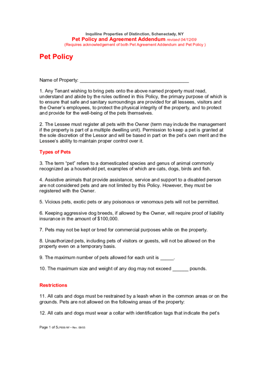 Pet Policy Template