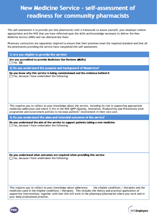 New Medicine Service Self Assessment printable pdf download