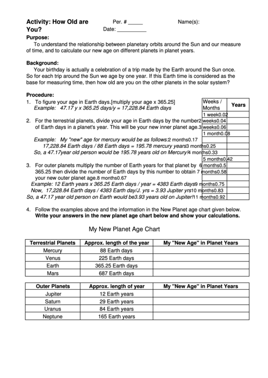 Activity: How Old Are You Math Worksheet printable pdf download