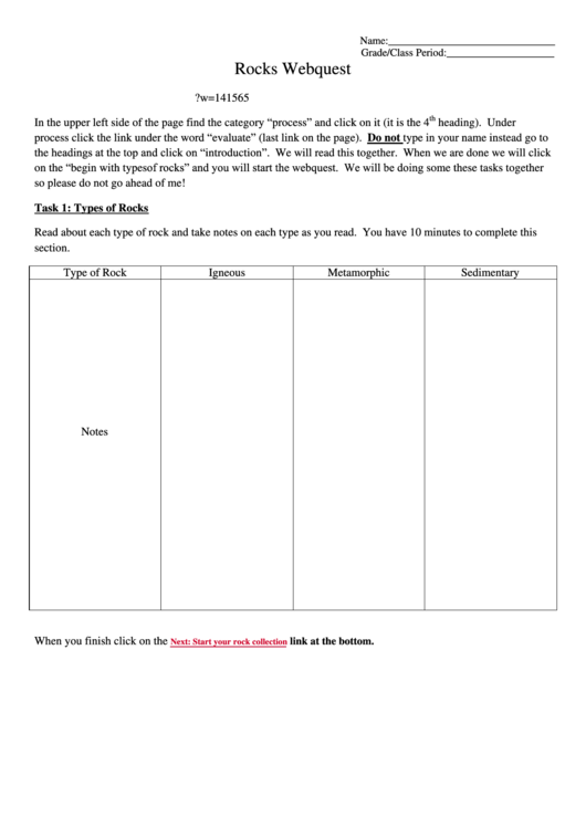 Rocks Webquest printable pdf download