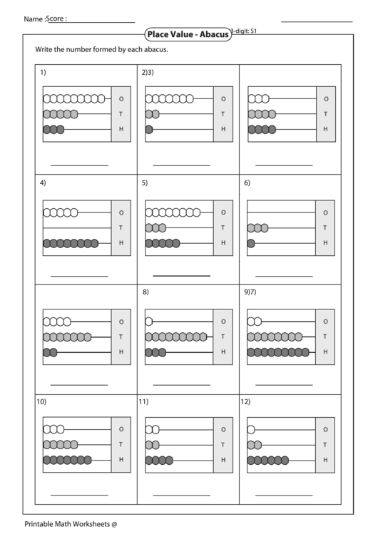 Place Value - Abacus Worksheet printable pdf download