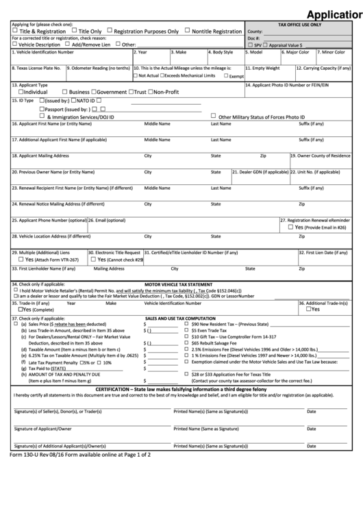 Texas Vehicle Title Transfer Form Printable