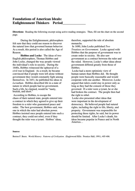 Enlightenment Thinkers Chart printable pdf download