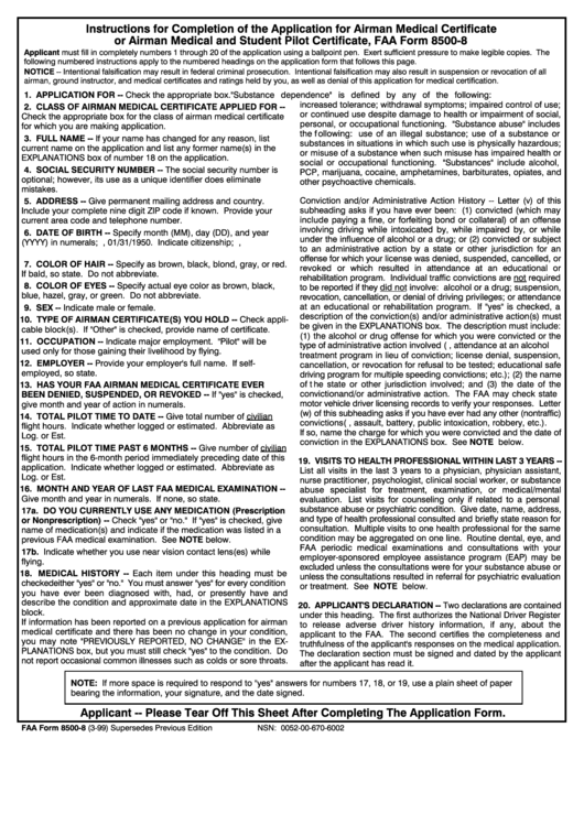 Application For Airman Medical Certificate Faa 8500 8 Printable Pdf 