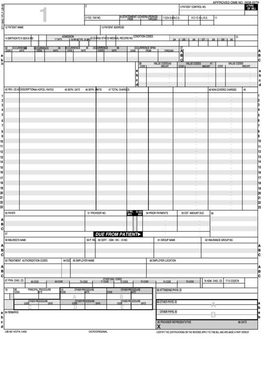 Ub 92 Form Uniform Bill Template Printable Pdf Download
