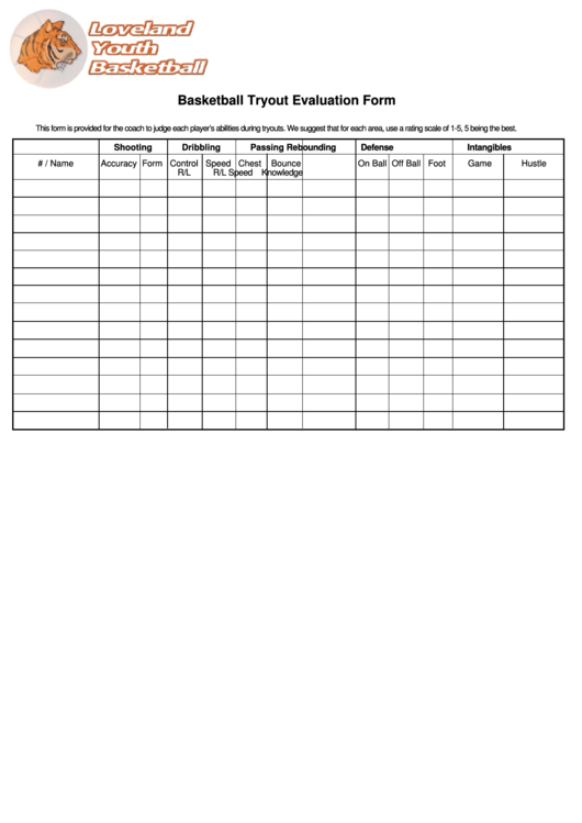 Printable Basketball Tryout Basketball Evaluation Form Printable Word Searches