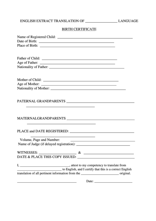 Top Birth Certificate Translation Templates Free To Download In PDF Format