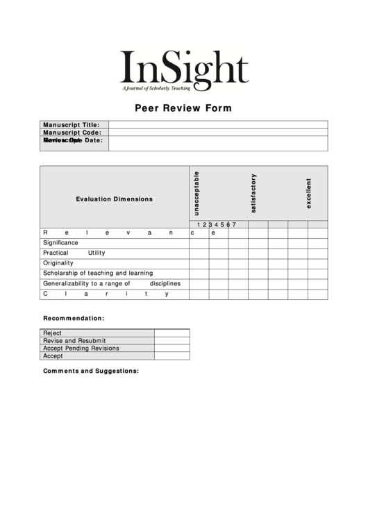 Peer Review Form - Insight Journal Template printable pdf download