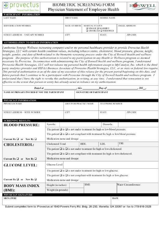 Top Biometric Screening Form Templates Free To Download In PDF Format