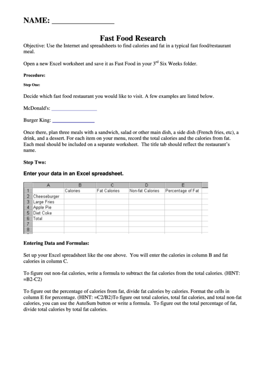 Fast Food Research Lab Report Template Printable Pdf Download
