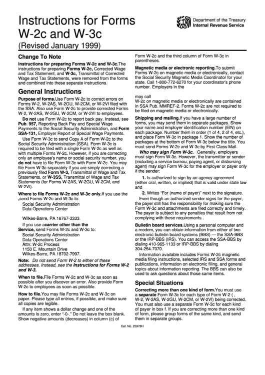 Instructions For Forms W 2c And W 3c Printable Pdf Download