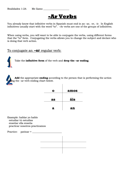 Ar Verbs Worksheet Printable Pdf Download