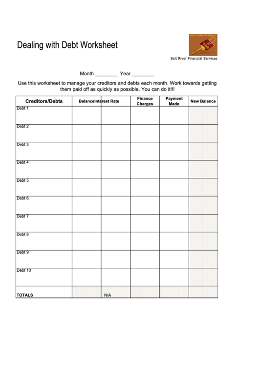 Debt Worksheet Printable Pdf Download