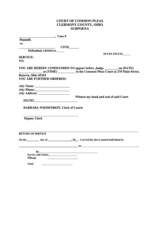Subpoena Form printable pdf download