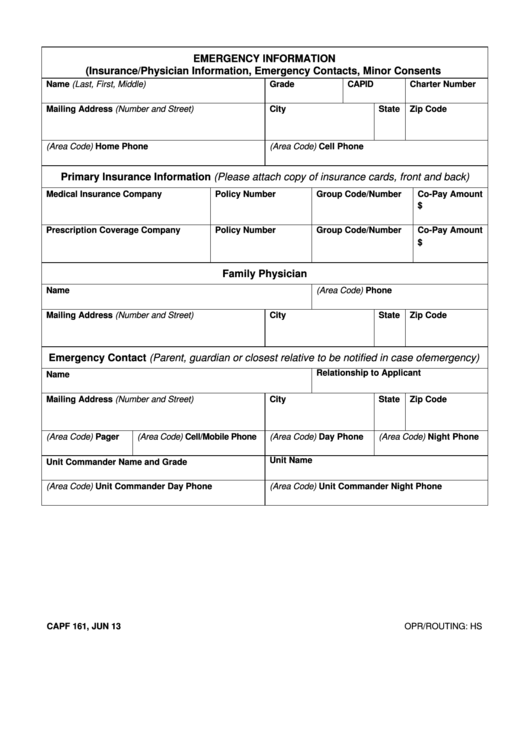 Fillable Emergency Information printable pdf download