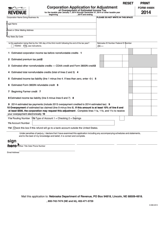 Fillable Form 4466n, 2014 printable pdf download