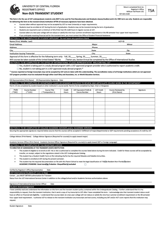 Fillable Non-Sus Transient Student Approval - Registrar'S Office ...