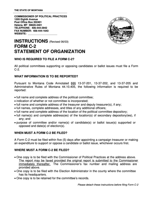 Fillable Form C-2 Statement Of Organization - Commissioner Of Political ...