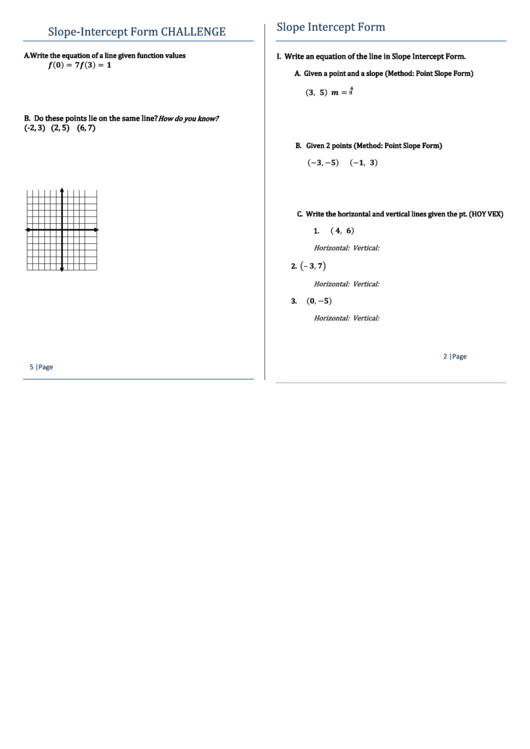 Slope-Intercept Form Challenge printable pdf download