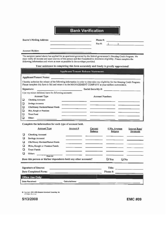 Top Bank Verification Form Templates Free To Download In PDF Format