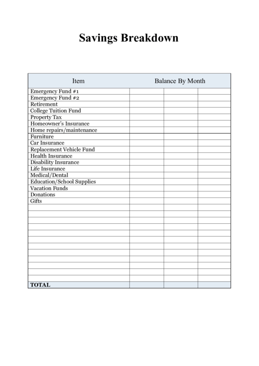 Savings Spreadsheet Template Printable Pdf Download