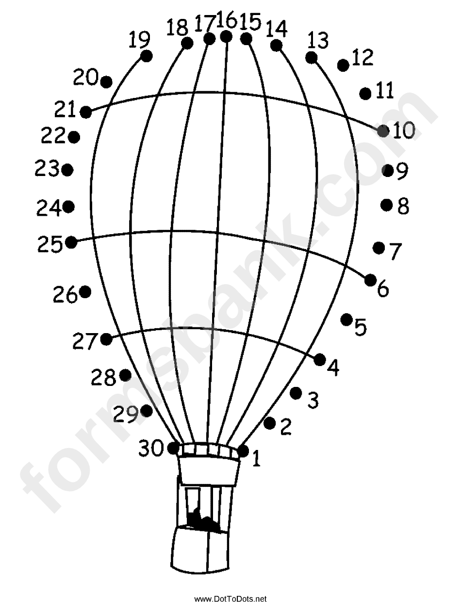 Hot Air Balloon With People Dot-To-Dot Sheet printable pdf download