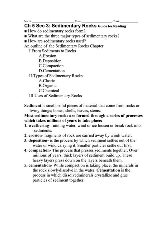 'Sedimentary Rocks' Geology Worksheet Template printable pdf download