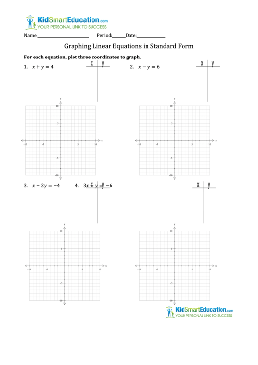 Math Worksheet Template Graphing Linear Equations In Standard Form