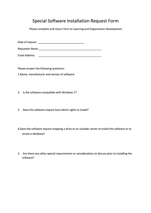 Special Software Installation Request Form printable pdf download