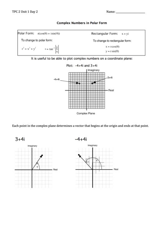 Complex Numbers In Polar Form printable pdf download