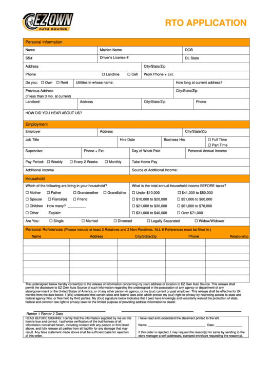 Fillable Rto Application Printable Pdf Download