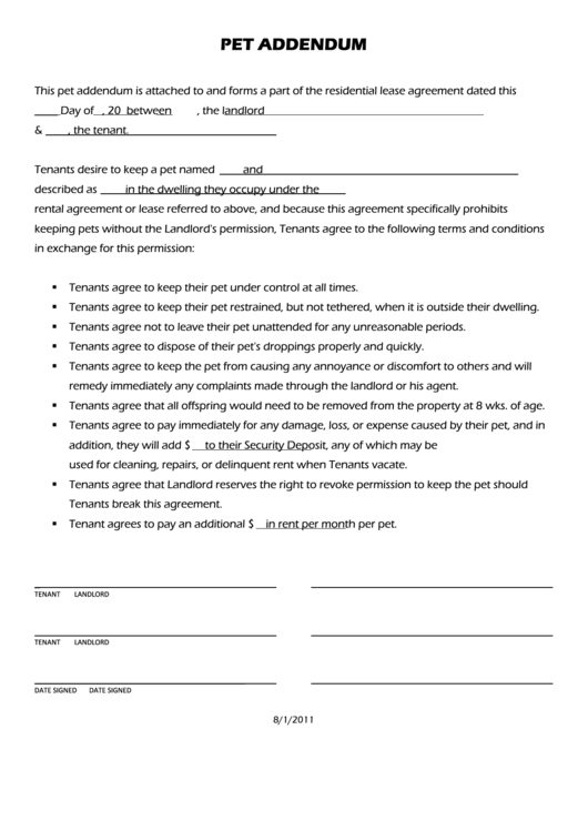 Fillable Pet Addendum Template Printable Pdf Download