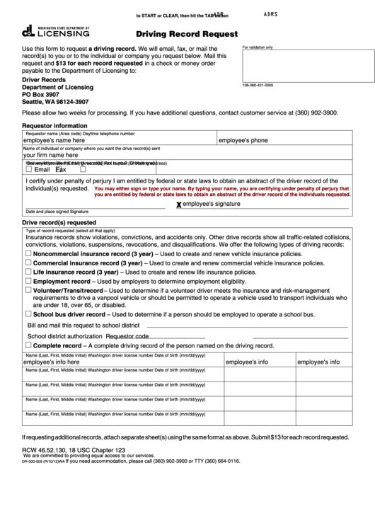 Fillable Dr-500-009 - Driving Record Request printable pdf download