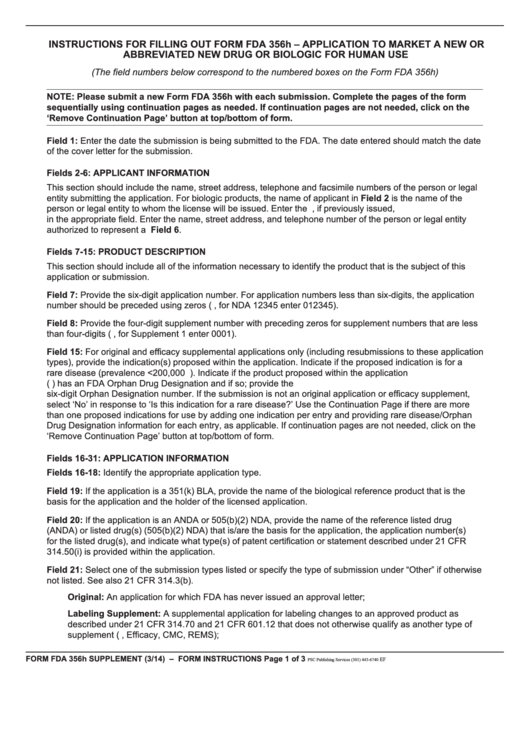 Instructions For Filling Out Form Fda 356h Application To Market A New Or Abbreviated New Drug
