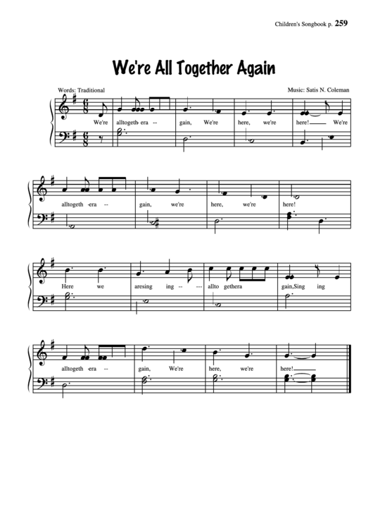We'Re All Together Again (Music: Satis N. Coleman) printable pdf download
