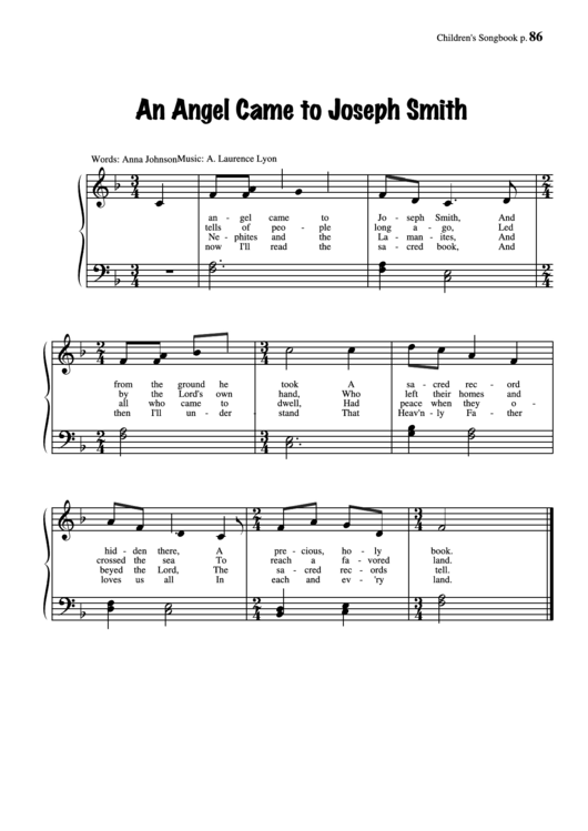 An Angel Came To Joseph Smith (Music: A. Laurence Lyon) printable pdf ...