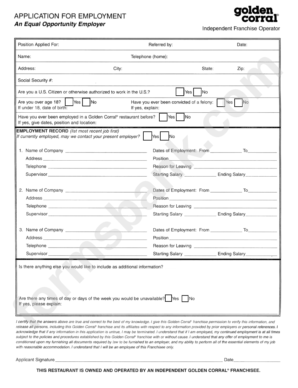 Fillable Application For Employment printable pdf download