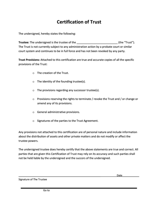 Certification Of Trust printable pdf download