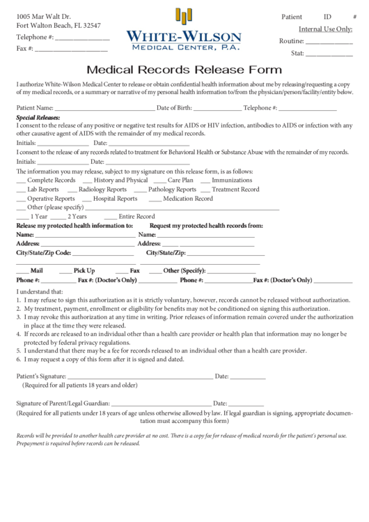 Medical Records Release Form Printable Pdf Download