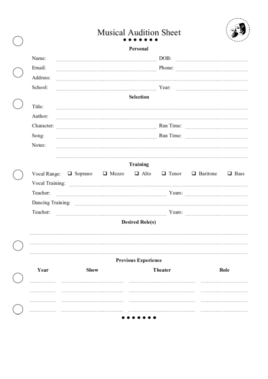 Musical Audition Sheet Template Printable Pdf Download