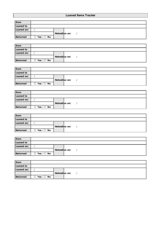 Loaned Items Tracker Template printable pdf download