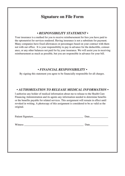 Signature On File Form Authorization To Release Medical Information