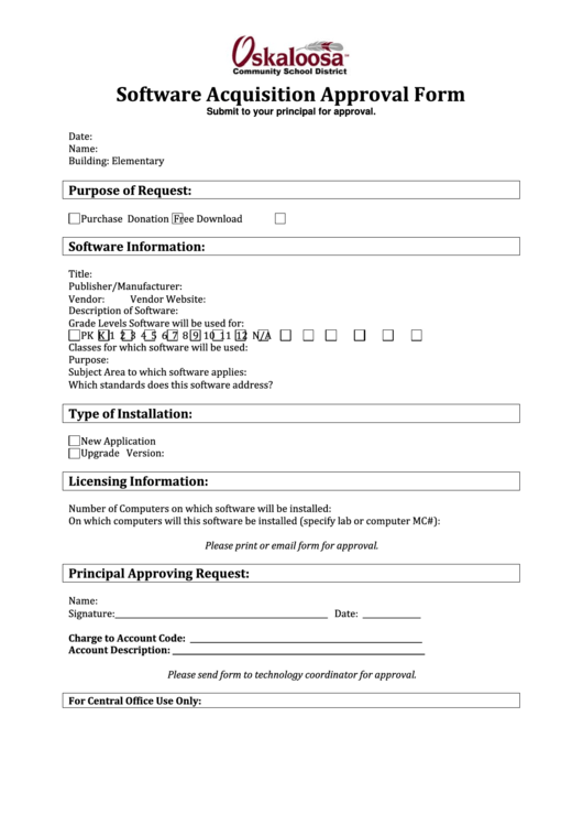 Software Acquisition Approval Form printable pdf download