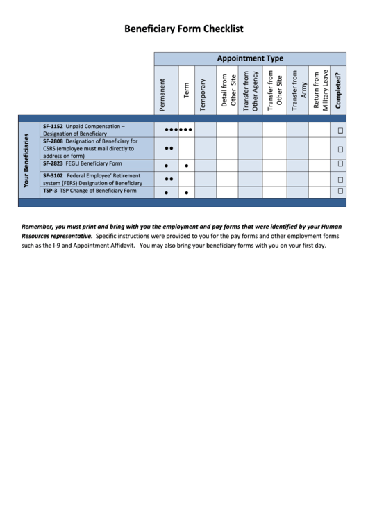 Beneficiary Form Checklist printable pdf download