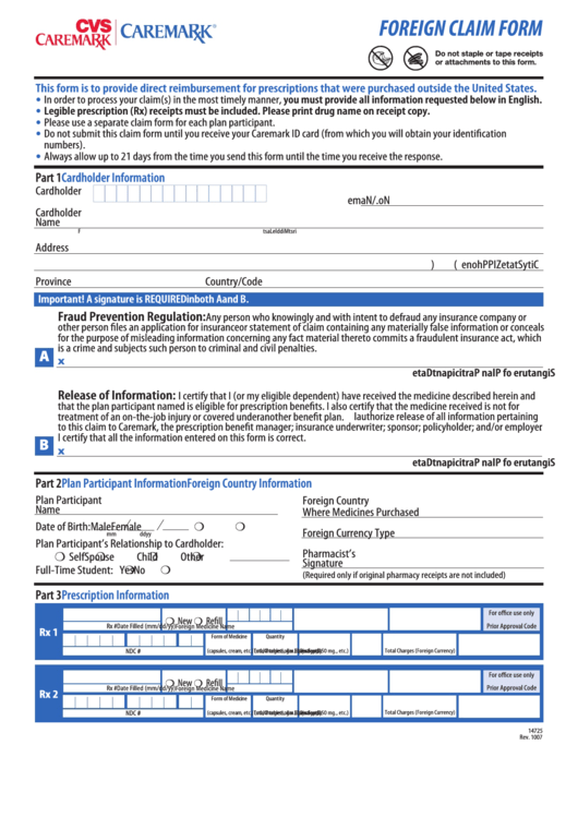 Foreign Claim Form printable pdf download