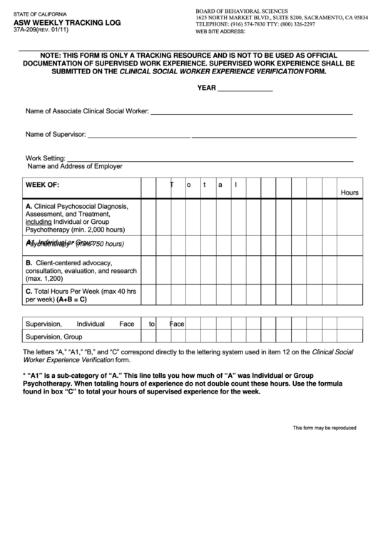 Asw Weekly Tracking Log Example
