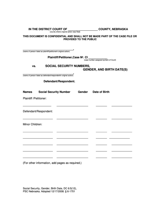 Fillable Social Security Numbers Gender And Birth Date S Printable