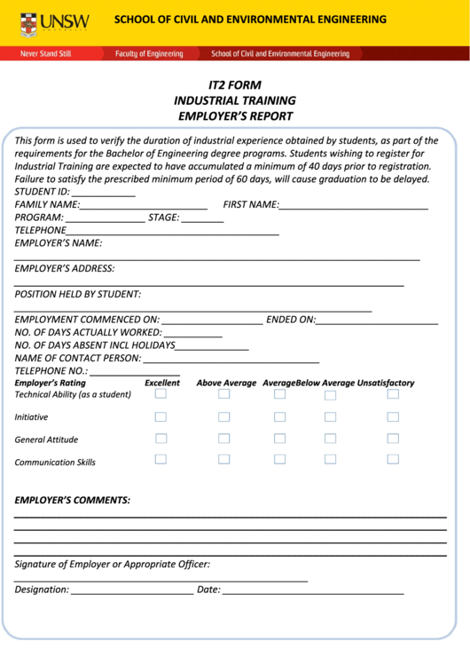 It2 Form Industrial Training Employer'S Report printable pdf download