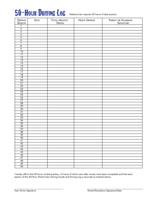 Top Driving Hours Log Free To Download In PDF Format