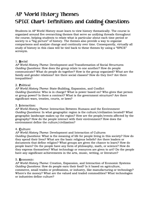 Spice Chart: Definitions And Guiding Questions printable pdf download